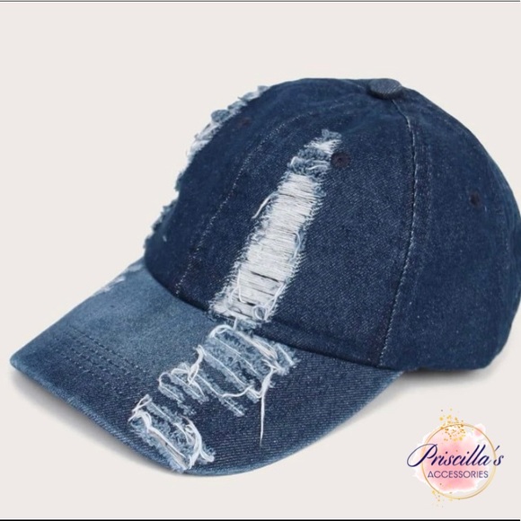 Accessories | Dark Denim Ripped Cap | Poshmark